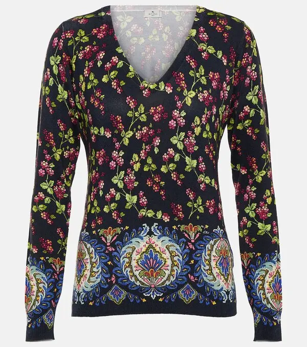 Etro Printed Silk-blend Sweater - Multicoloured