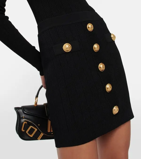 Balmain High-rise Knit Miniskirt - Black