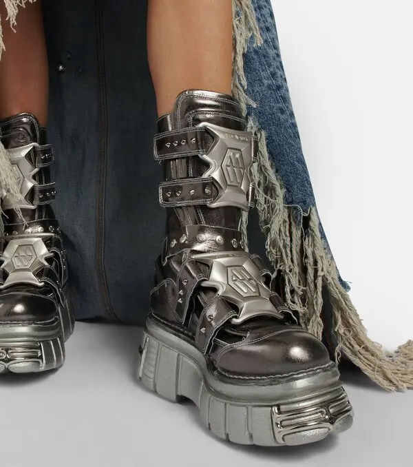 Vetements X New Rock Gamer Platform Boots In Silver 42% Off