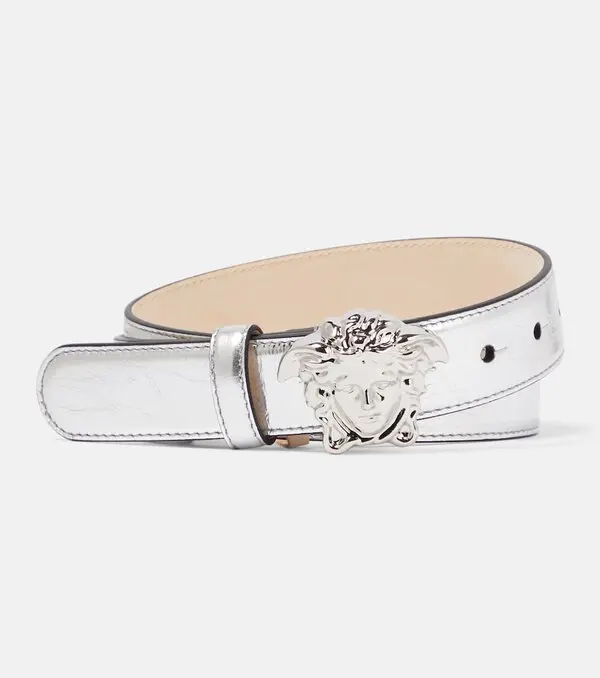 Versace La Medusa Metallic Leather Belt In Silver - 30% Off  display picture 2