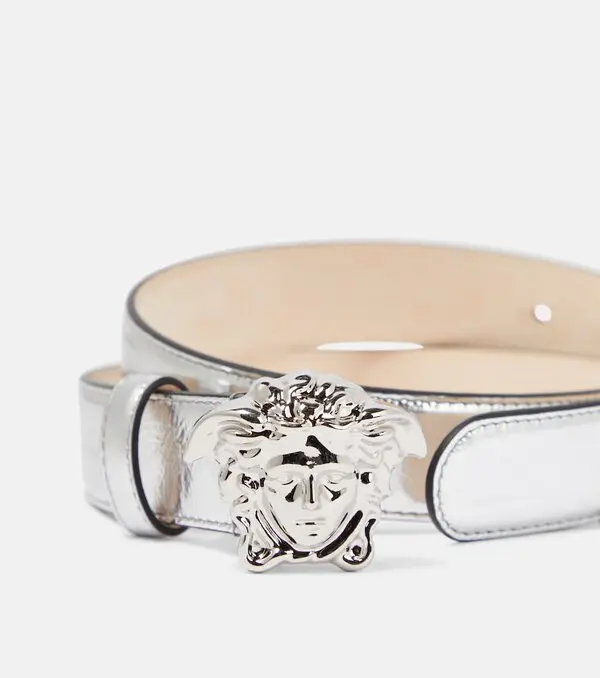 Versace La Medusa Metallic Leather Belt In Silver - 30% Off  display picture 1