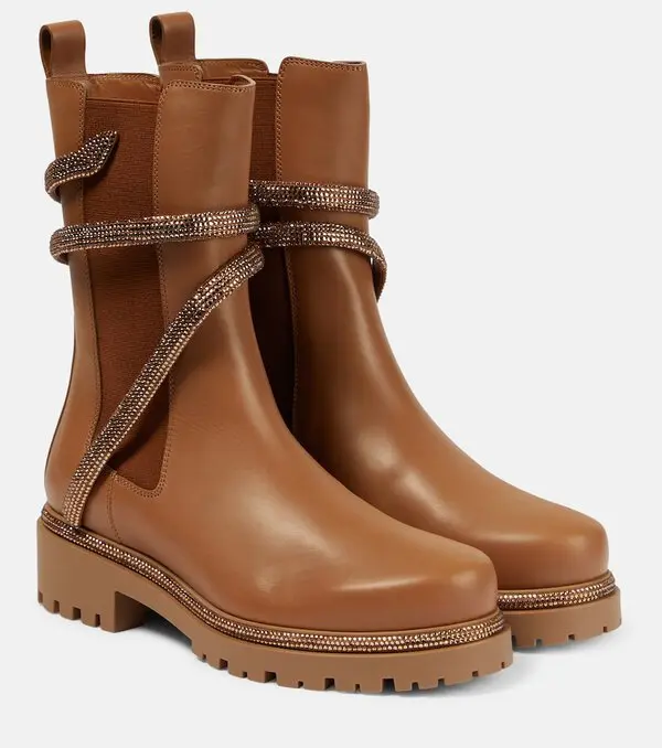 Rene Caovilla Chelsea Leather Ankle Boots - Brown