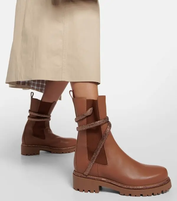Rene Caovilla Chelsea Leather Ankle Boots - Brown