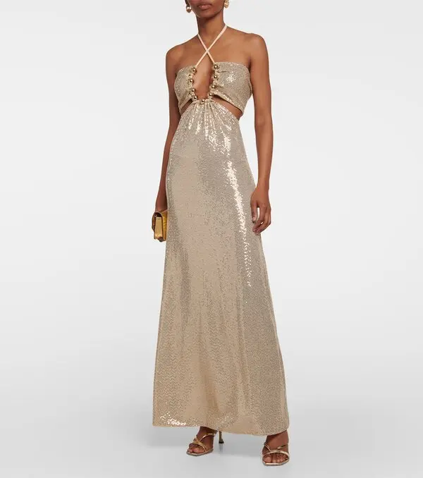 dodo bar or sequin dress Dodo Bar Or Sequin-embellished Plunge Dress