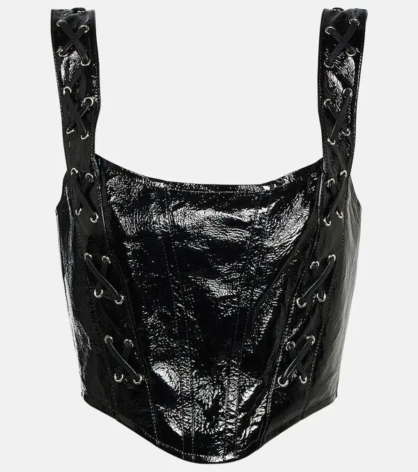 Alessandra Rich Leather Lace-up Bustier Top
