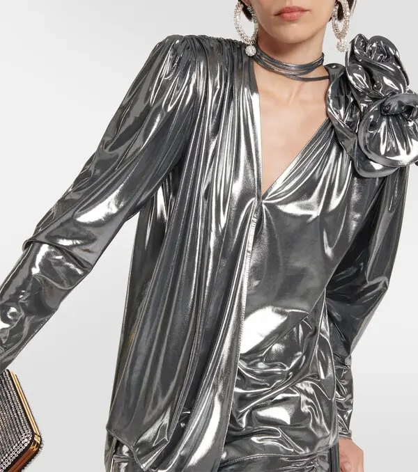 Magda Butrym Metallic Appliqué Blouse - Silver