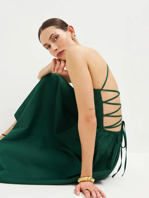 emerald green reformation dress WEDTREND Women Dark Green Beaded Long Prom Dress with Slit Mermaid  Strapless Corset Cut Out Evening Party Dress main image 1
