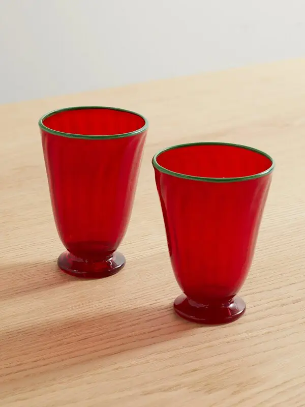 La DoubleJ Rainbow Set Of Two Murano Glasses - Red