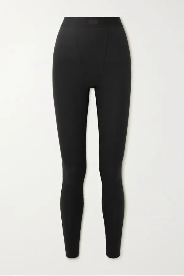 SKIMS Ribbed Cotton-blend Leggings - Black