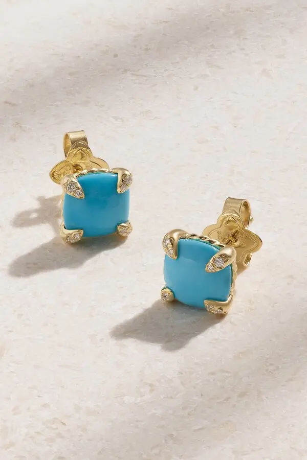 David Yurman Châtelaine 18-karat Diamond And Turquoise Earrings - Gold