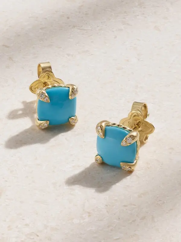 David Yurman Châtelaine 18-karat Diamond And Turquoise Earrings - Gold