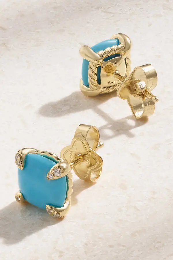 David Yurman Châtelaine 18-karat Diamond And Turquoise Earrings