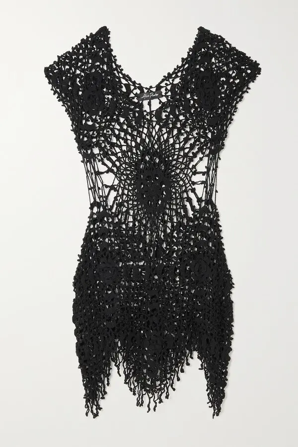 alix pinho crochet dress Alix Pinho Net Sustain Yell Crocheted-Cotton Mini Dress In Black - 50% Off
