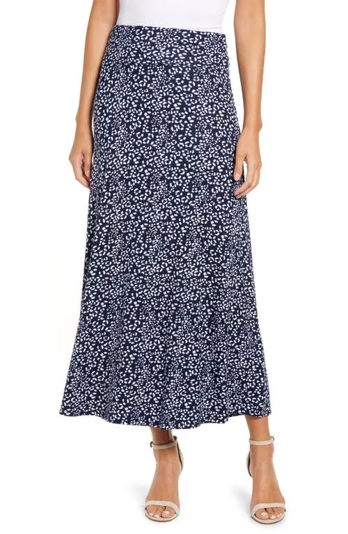 Loveappella Printed Roll Top Maxi Skirt - Navy/ivory