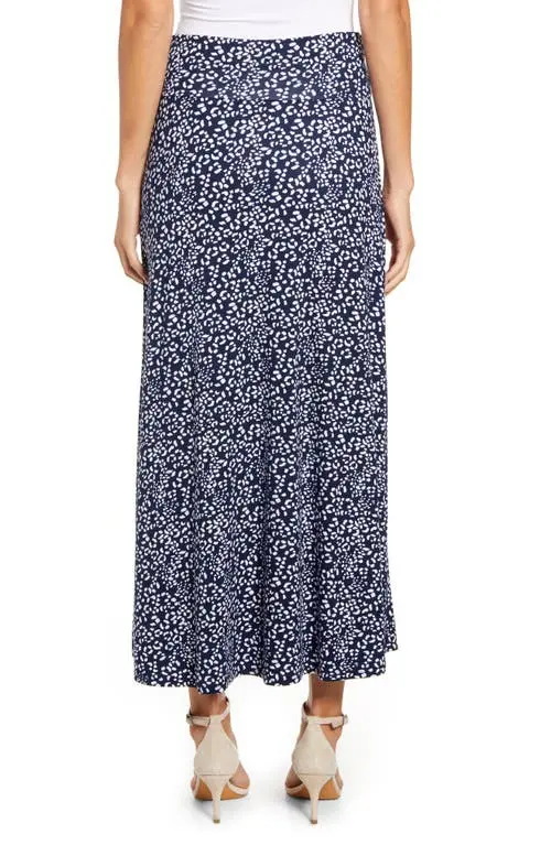 Loveappella Printed Roll Top Maxi Skirt - Navy/ivory