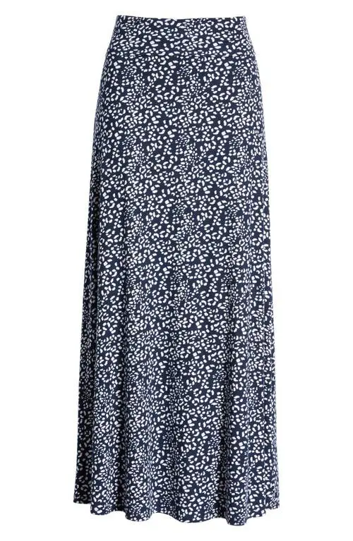 Loveappella Printed Roll Top Maxi Skirt - Navy/ivory