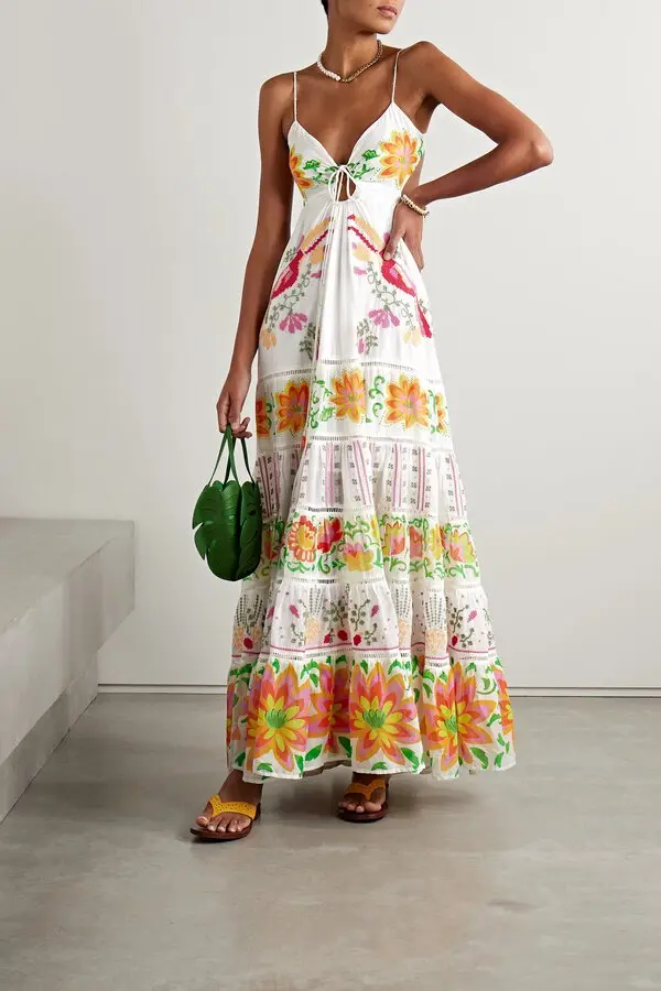 chinese dress ladies Blue Flowing Beauty Maxi Dress – FARM Rio main image 0