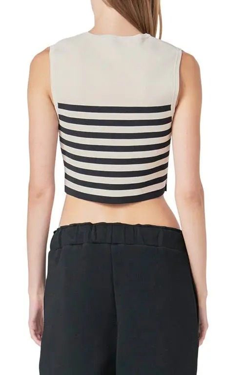GREY LAB Stripe Crop Tank - Beige/black