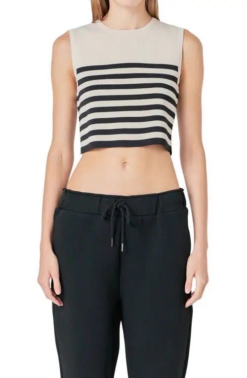 GREY LAB Stripe Crop Tank - Beige/black