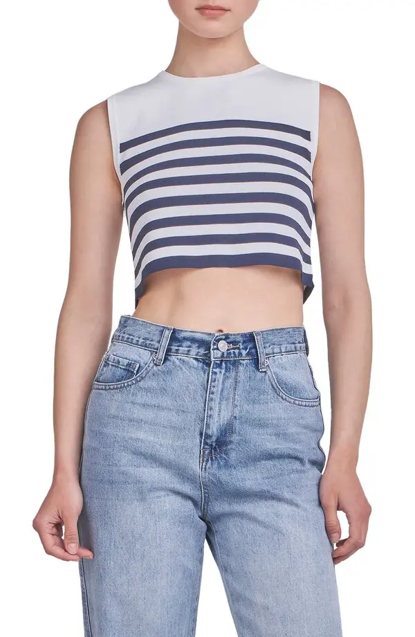 GREY LAB Stripe Crop Tank - White/ Navy