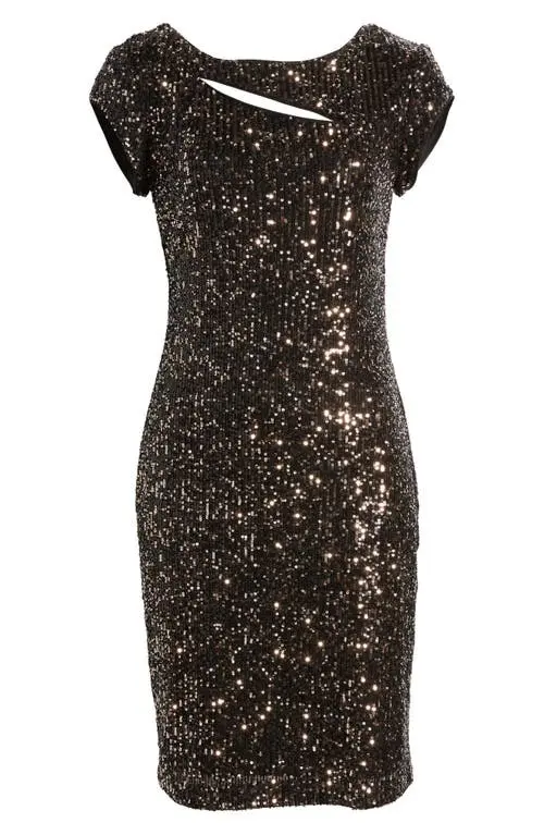 Connected Apparel Sequin Cutout Cocktail Dress - Black/ Gold | Editorialist