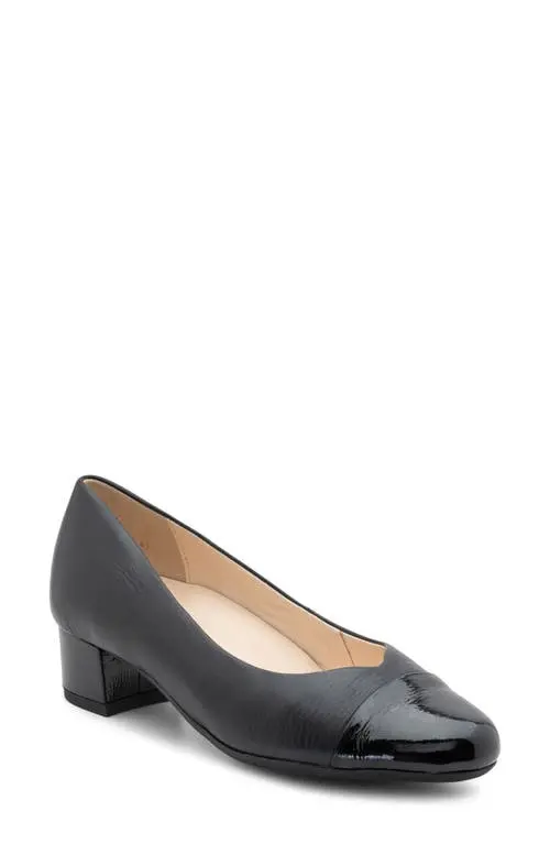 ARA Nanette Block Heel Pump - Black Calf/black Patent Toe
