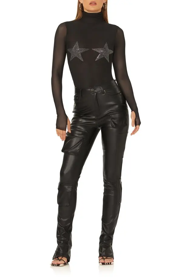 AFRM Zadie Rhinestone Turtleneck Mesh Top