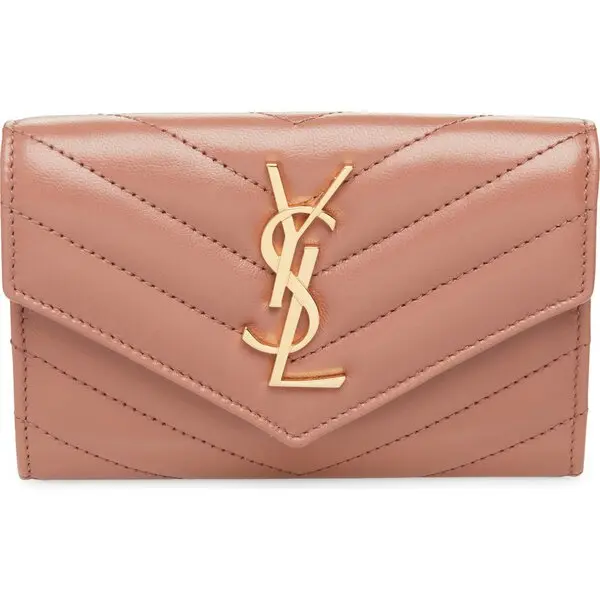 Saint Laurent Small Matelassé Leather Envelope Wallet - Barely Pink