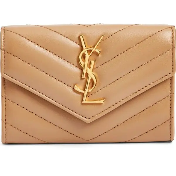 Saint Laurent Small Matelassé Leather Envelope Wallet - Natural Tan