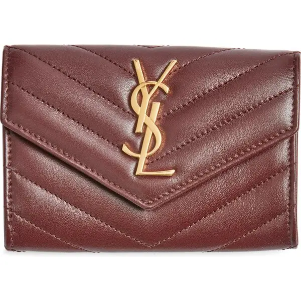 Saint Laurent Small Matelassé Leather Envelope Wallet - Rouge Cabernet