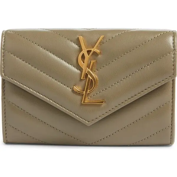 Saint Laurent Small Matelassé Leather Envelope Wallet - Strong Moss