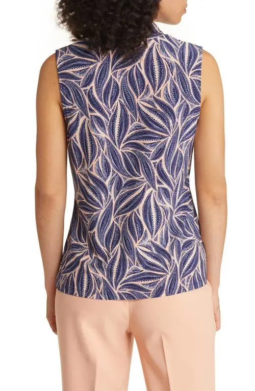 Anne Klein Leaf Print Triple Pleat Sleeveless Top