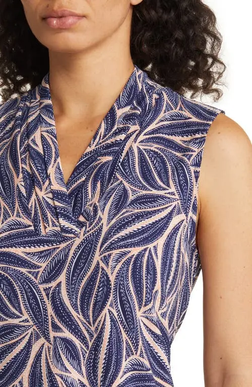 Anne Klein Leaf Print Triple Pleat Sleeveless Top