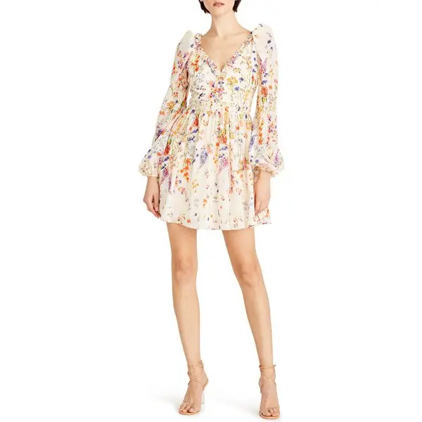 Monique Lhuillier Lila Floral Print Chiffon Mini Dress - Wildflower Meadow