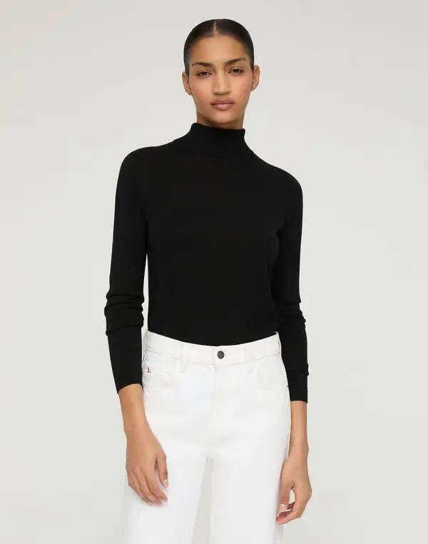 Lafayette 148 New York Crepe Relaxed Fit Turtleneck Sweater - Black