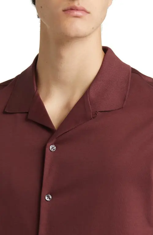 BOSS Powell Solid Short Sleeve Cotton Button-up Shirt - Dark Red