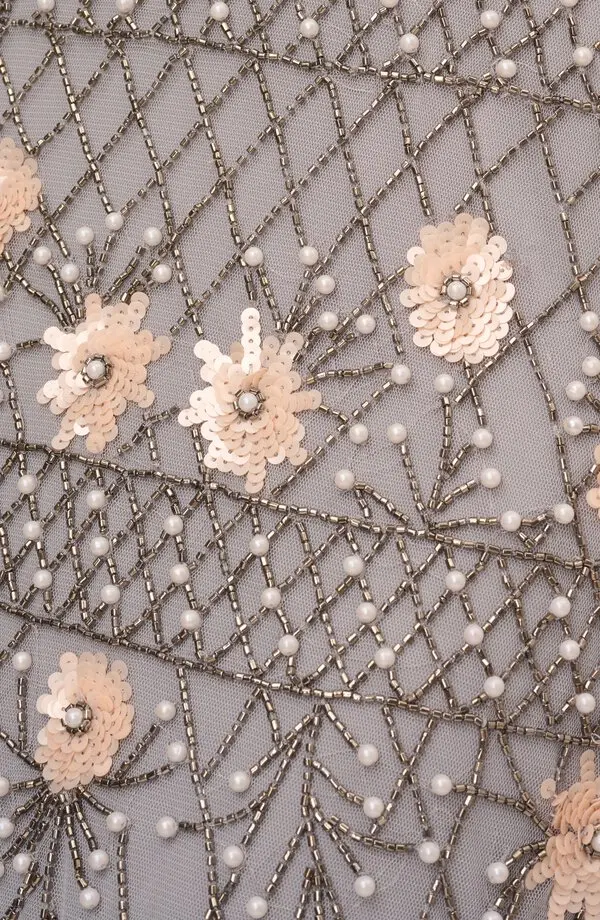 Adrianna Papell Beaded Off The Shoulder Cocktail Dress - Silver Mist |  Editorialist