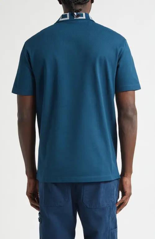 Versace Metallic Greca Collar Piqué Polo - Petrol Blue