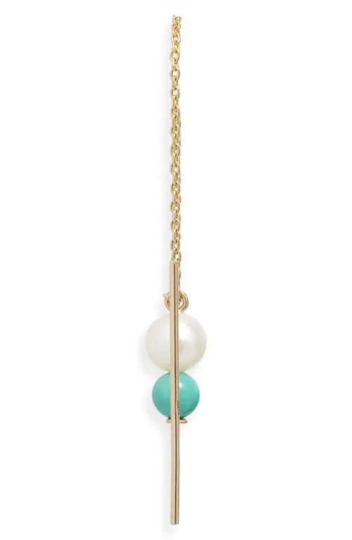 POPPY FINCH Petite Cultured Pearl And Turquoise Threader Earrings