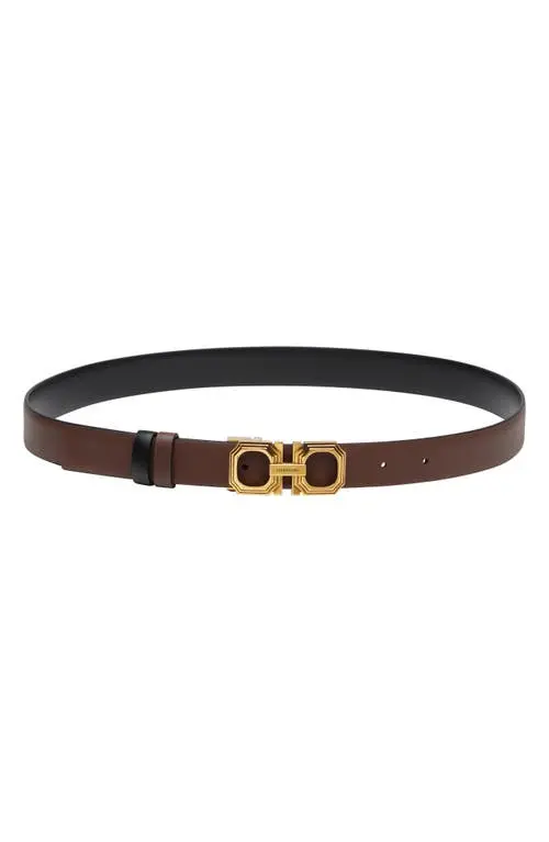 Ferragamo Gancio Ellipse Buckle Reversible Leather Belt In  display picture 1