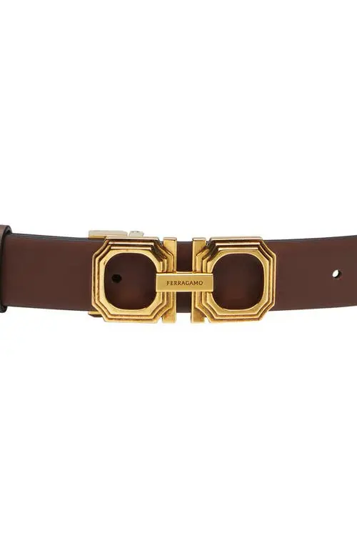 Ferragamo Gancio Ellipse Buckle Reversible Leather Belt In  display picture 3