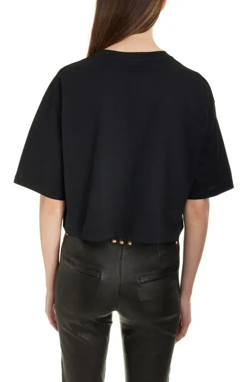 Balmain Logo Crop Cotton T-shirt - Eab Black/white