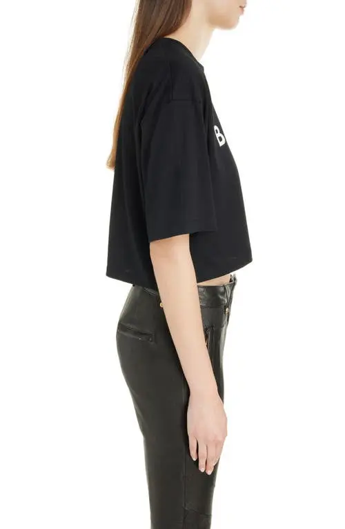 Balmain Logo Crop Cotton T-shirt - Eab Black/white