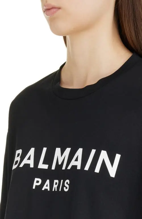 Balmain Logo Crop Cotton T-shirt - Eab Black/white