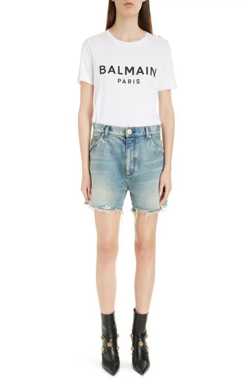 Balmain Logo Crop Cotton T-shirt - Gab White/black