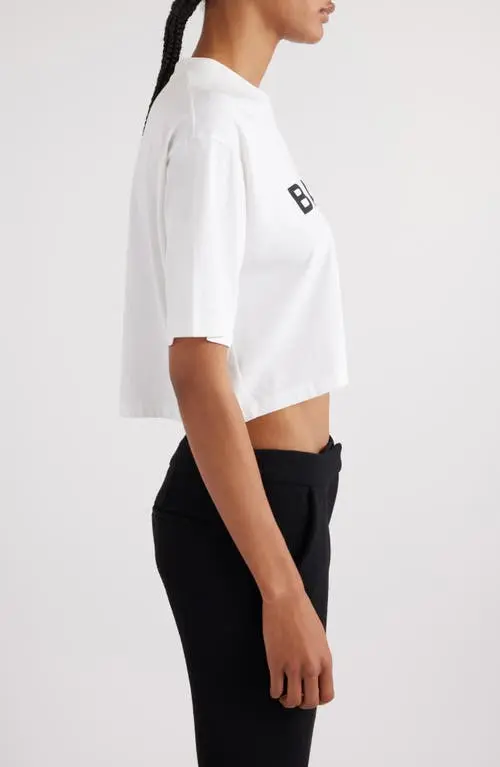 Balmain Logo Crop Cotton T-shirt - Gab White/black