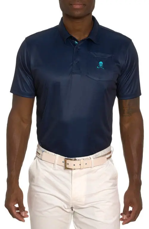 Robert Graham Blade Iron Print Golf Polo - Navy