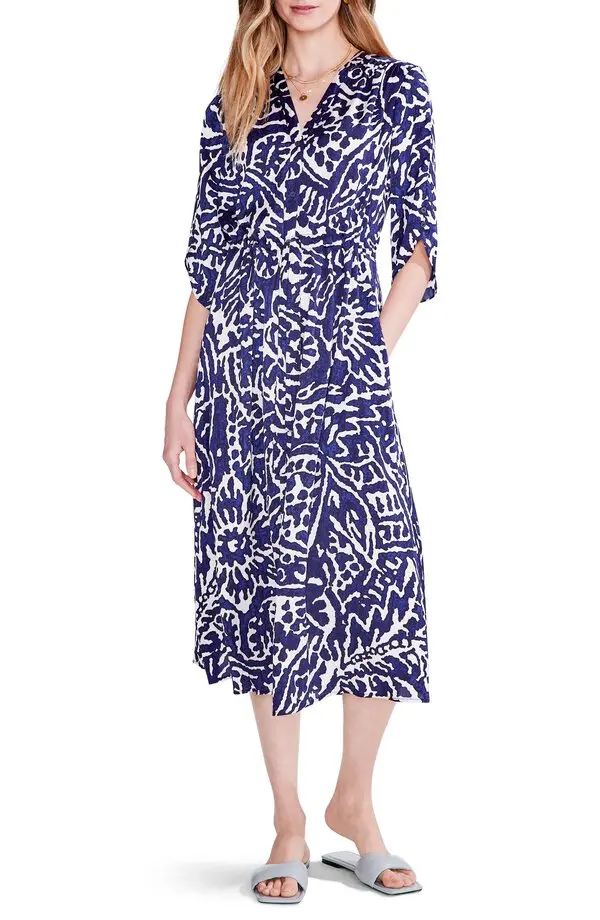 NIC+ZOE Indigo Stamp Midi A-line Dress