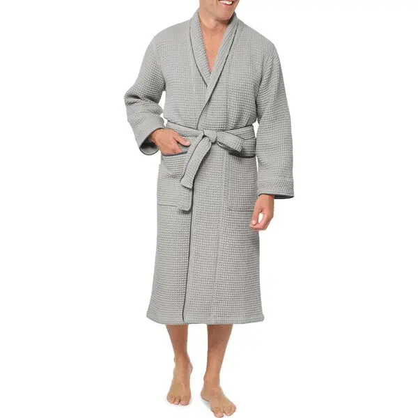 BOLL & BRANCH Organic Cotton Waffle Robe - Pewter/stone