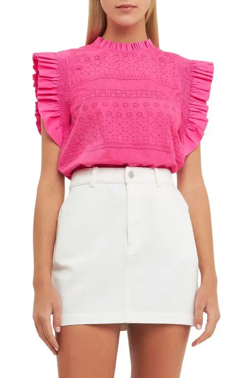 English Factory Embroidered Ruffle Blouse